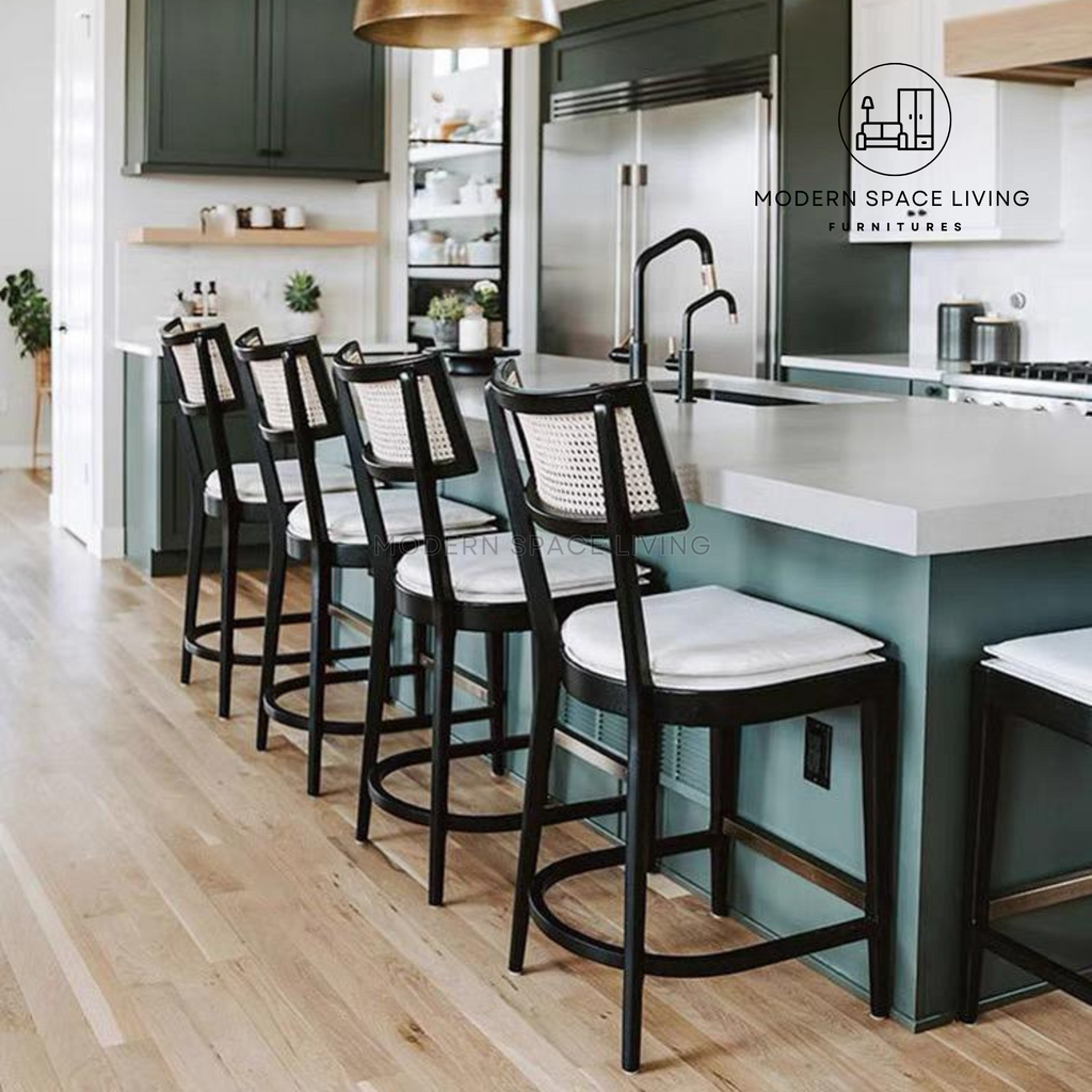 PREMIUM │DAVIS Rustic Solid Wood Bar Stool – Modern Space Living