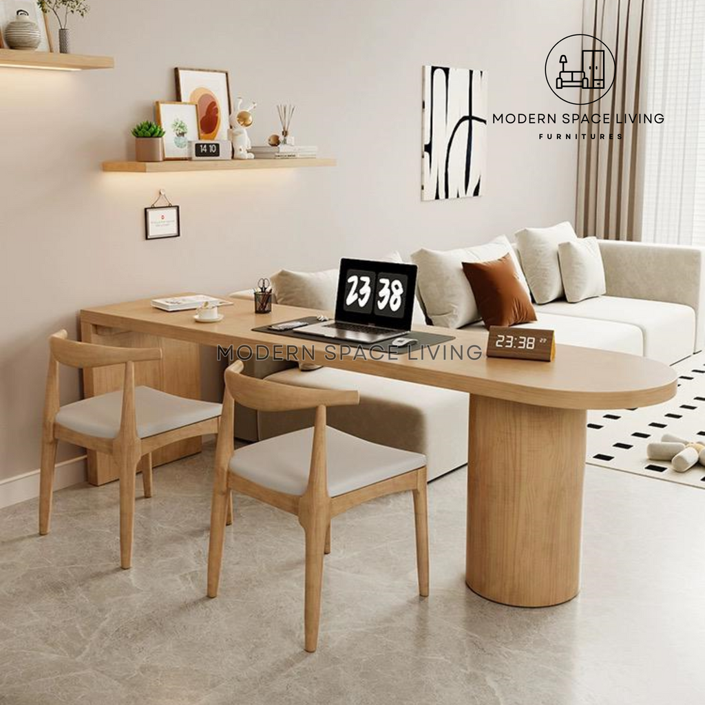 CHIKAO Japandi Solid Wood Study Table – Modern Space Living