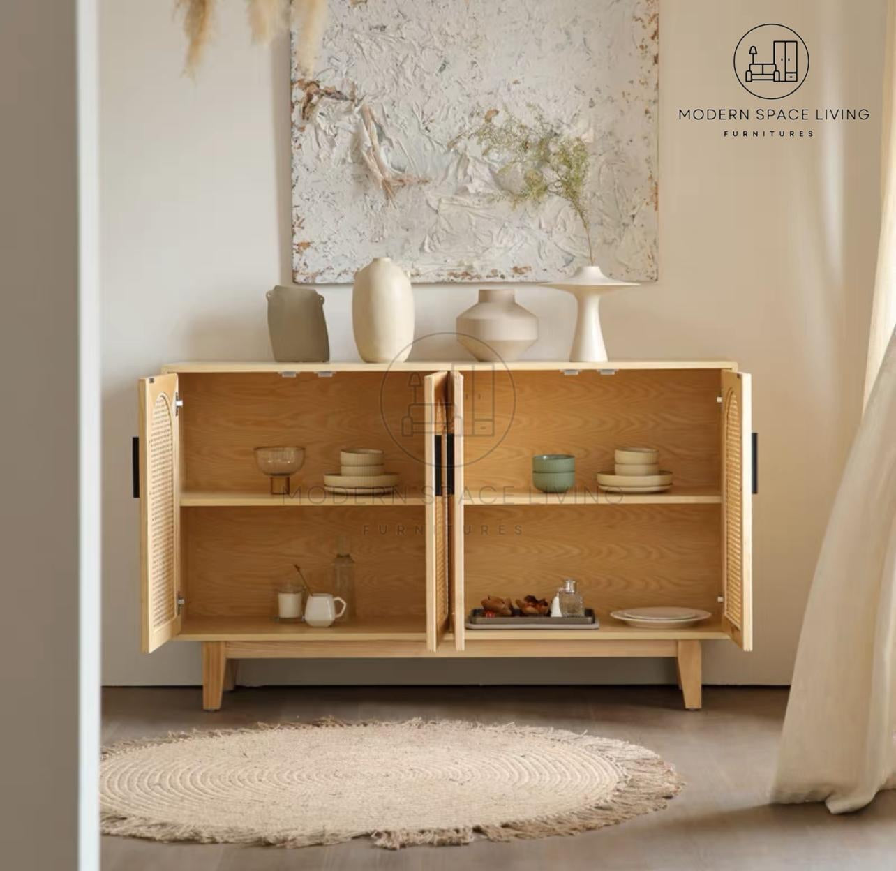 MIKIYO Japandi Rattan Sideboard – Modern Space Living