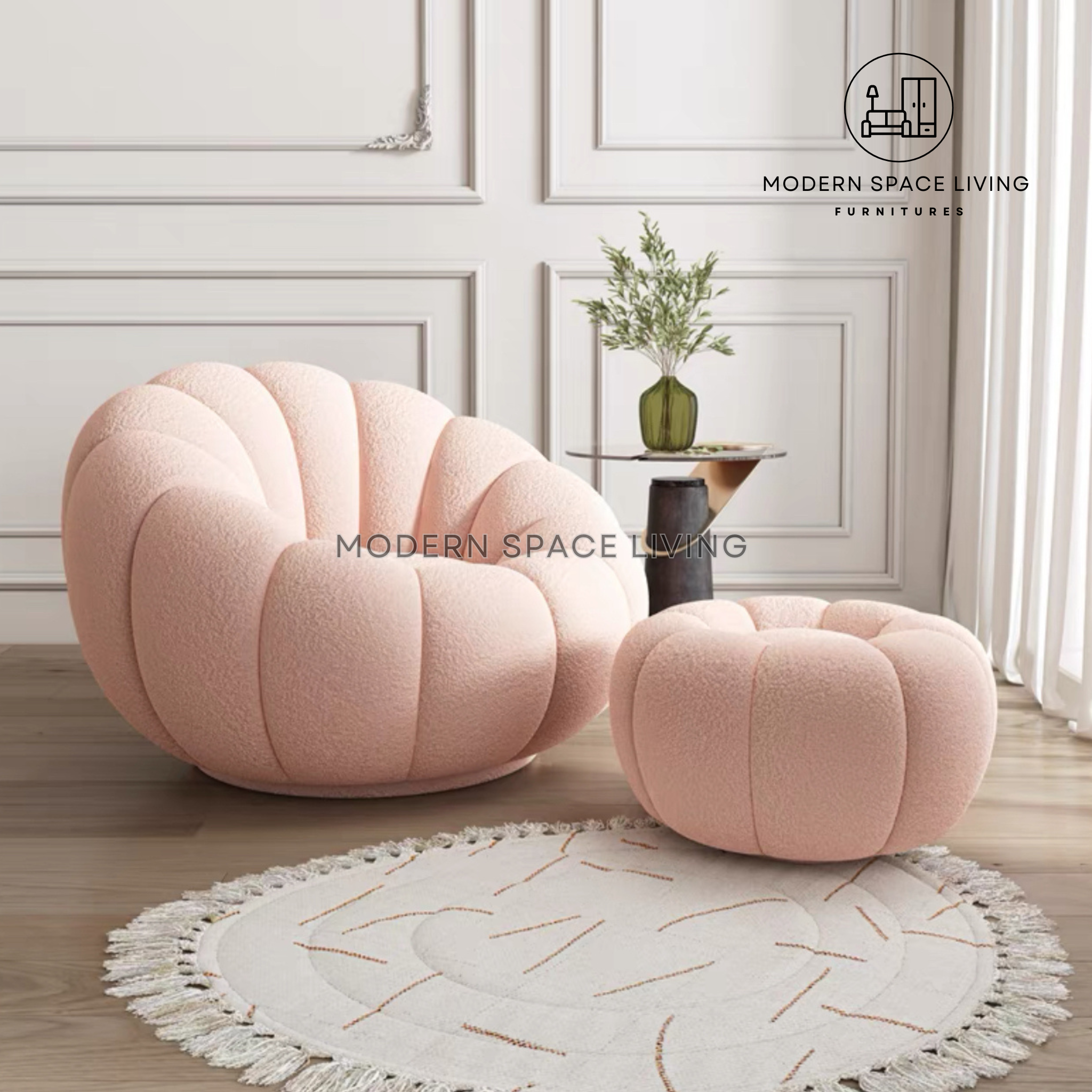 LINEY Swivel Boucle Lounge Chair – Modern Space Living