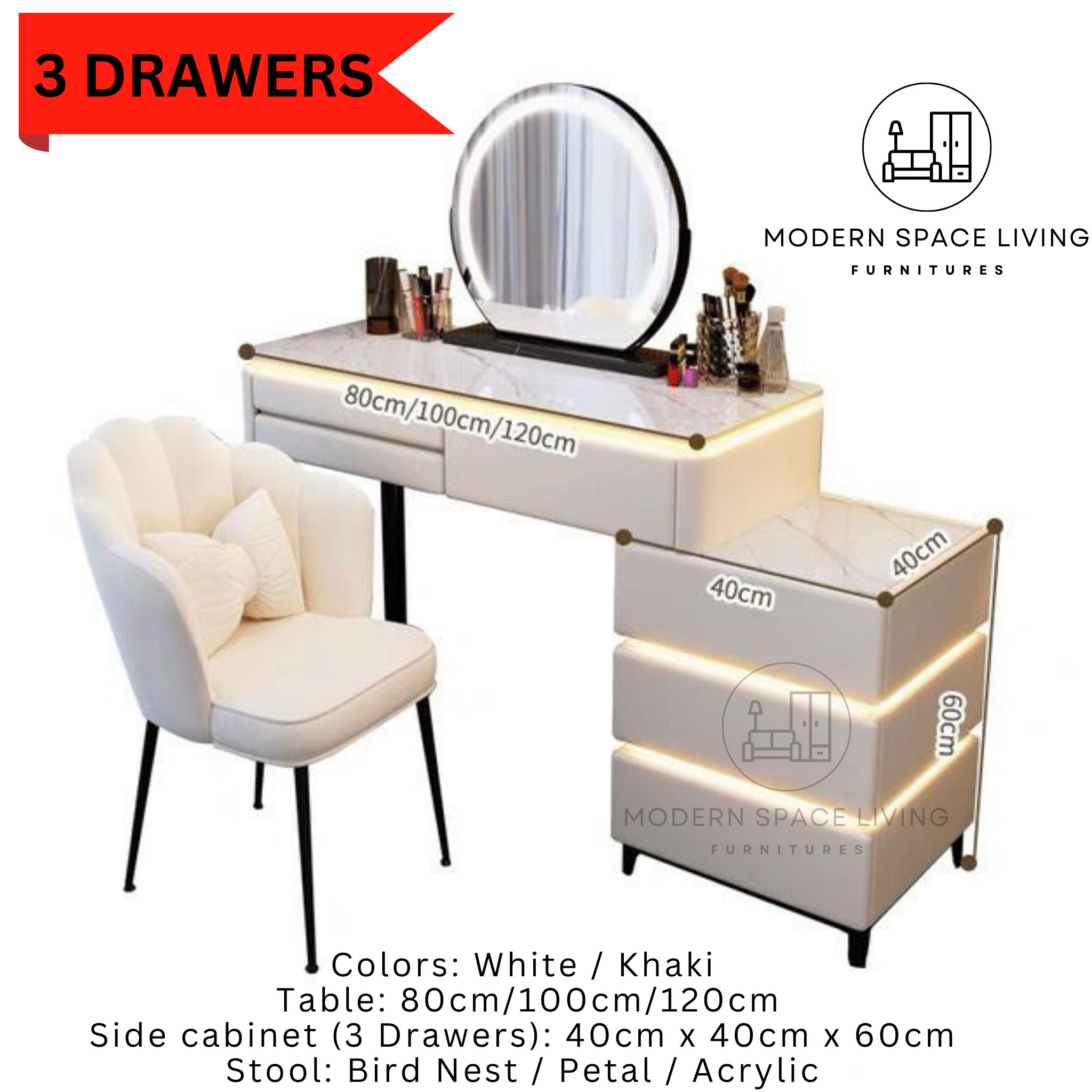 PAIGE Modern LED Dressing Table Set – Modern Space Living